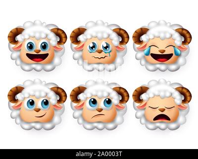 Sheep emoticon and emojis vector set. Sheeps or lamb face emoticons ...
