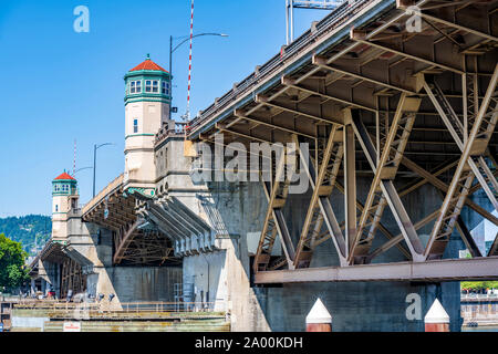 draw bridge drawbridge steel lift gate passage up open water cargo bay ...