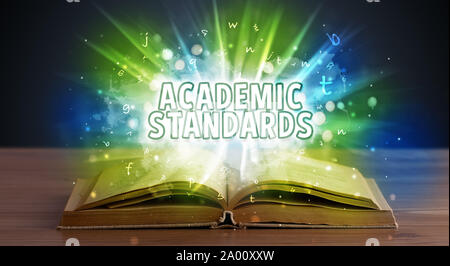 ACADEMIC STANDARDS inscription coming out from an open book ...