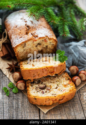 Christmas stollen with dried fruits, nuts and spices, Christmas ...