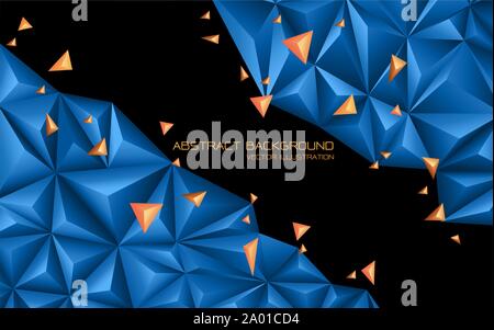 3D triangle pattern geometry. Blue abstract background. shadowed blue ...