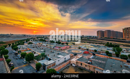 Aerial view of Dammam Street urban city in Sunset background -Dammam ...