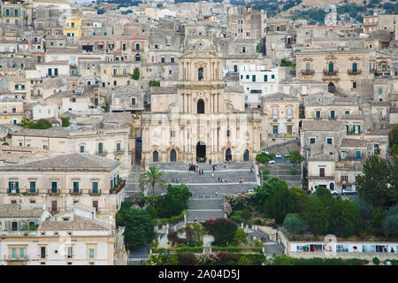 The baroque Saint George cathedral of Modica and Duomo square. Historic ...