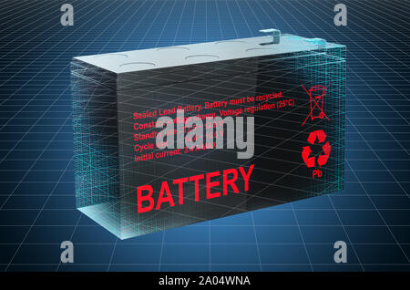 Visualization 3d cad model of battery charger, blueprint. 3D rendering ...
