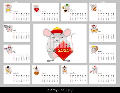 Funny vector cartoon 2020 calendar with funny foxes and cats Stock ...