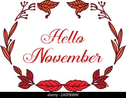Concept card hello november with shape circle of leaf frame. Vector ...