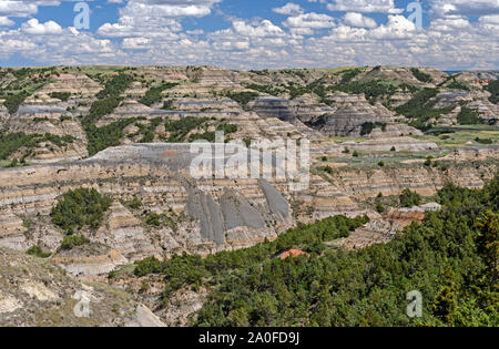Looking down into the valley of the badlands in South Dakota Stock ...