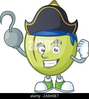 Cartoon plum fruit pirate and corsair character fight with saber ...