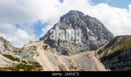 View on western wall of Mangart (2677m), Mountain in the Julian Alps ...