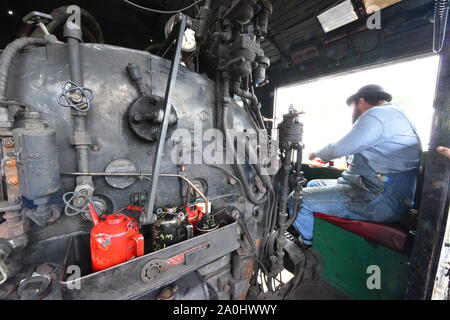 Inside the Footplate of an American steam engine Stock Photo - Alamy