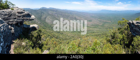Rock formations known as the Balconies at Reed Lookout in the Grampians ...
