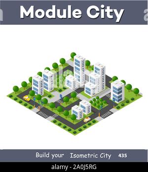 Isometric set module city with skyscrapers from urban building vector ...