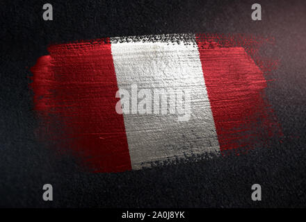 Peru Flag Made of Metallic Brush Paint on Grunge Dark Wall Stock Photo ...