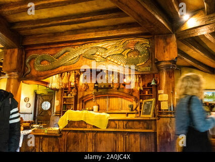 Interior view of the bar The Green Dragon Inn, Hobbiton in the Shire ...