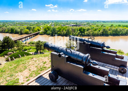 Cannon on the background of the Kuban river, Ust Labinsk, Russia Stock ...