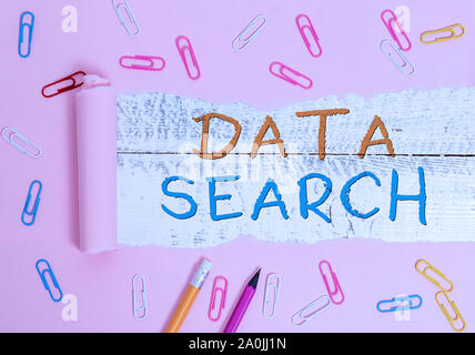 Writing note showing Data Search. Business photo showcasing gathers and ...