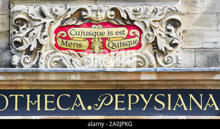 Motto above the entrance to the Pepys library, founded 1724, at at the ...
