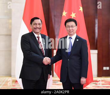 China's Vice President Han Zheng (L) arrives for the inauguration ...