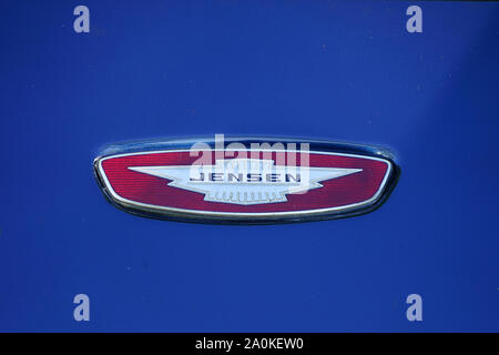 Jensen Interceptor 3 car bonnet and badge. Classic british car Stock ...