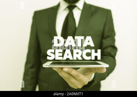 Writing note showing Data Search. Business photo showcasing gathers and ...
