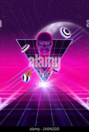 Glowing futuristic background with native american man design, 3d ...