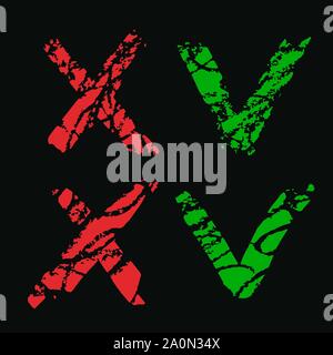 Acceptance and rejection symbol. Green checkmark OK and red X icons isolated on white background ...