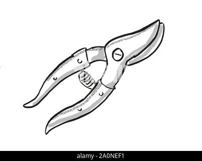 Secateurs Garden Tool Cartoon Retro Drawing Stock Photo - Alamy