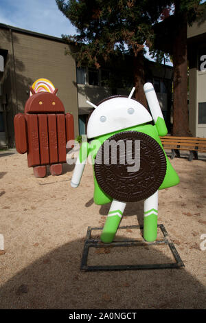 Google Android lawn statues at the Googleplex Google's headquarters in ...