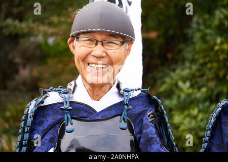 Reenactor dressed in traditional samurai costume and armour (armor) at ...