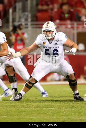September 21, 2019: Arkansas center Ty Clary #66 looks over the ...