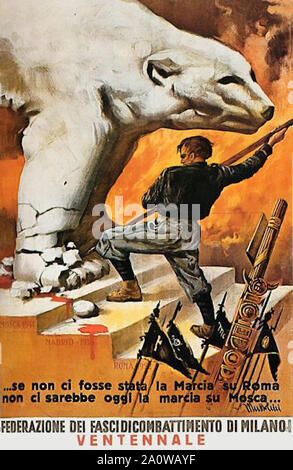An anti-fascist propaganda poster in Esperanto. Its shows two fists ...