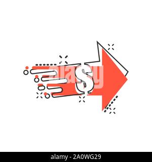 Transfer money icon in comic style. Dollar vector cartoon illustration ...