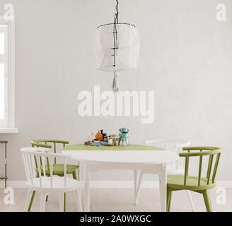 Light green dining table and dining chairs, 3D rendering Stock Photo ...