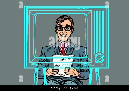 Male news anchor. Comic cartoon pop art retro vector illustration ...