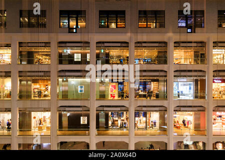 Tokyo, Marunouchi. KITTE building interior. The triangular atrium ...