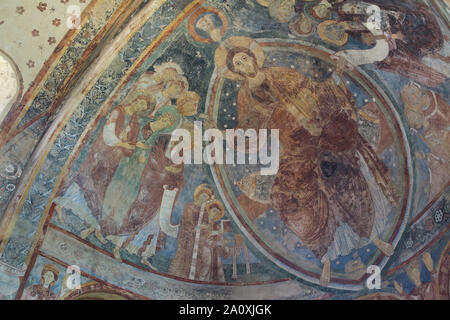 Jesus Christ in the mandorla surrounded by the apostles depicted in the ...