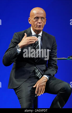 Italian former football referee Pierluigi Collina, in the stands prior ...