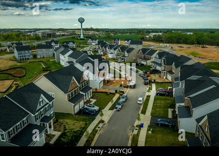 Aerial view of typical American upper middle class single family home ...