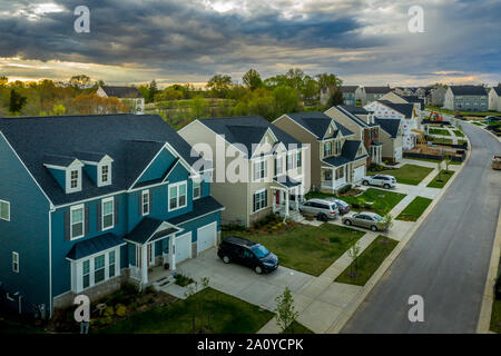 Aerial view of typical American upper middle class single family home ...