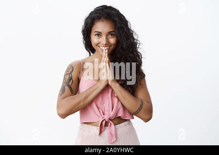 Thankful Female Standing Pose Studio Concept Stock Photo - Alamy