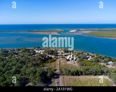 Aerial of the Miara caravan park on the banks of the Yandaran Creek ...