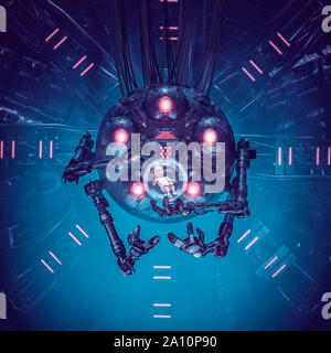 The human pod / 3D illustration of science fiction scene showing human ...