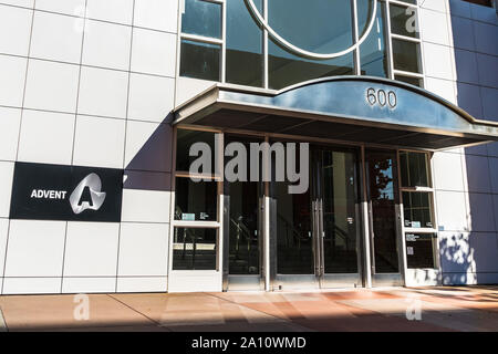 Advent logo office facade. Advent Software was acquired by SS&C ...