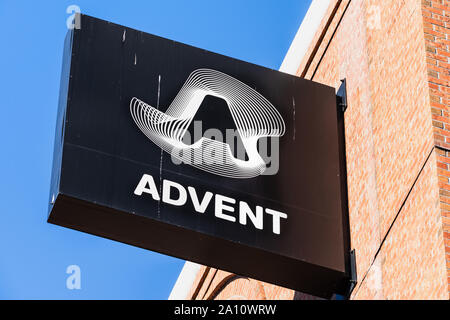 Advent logo office facade. Advent Software was acquired by SS&C ...