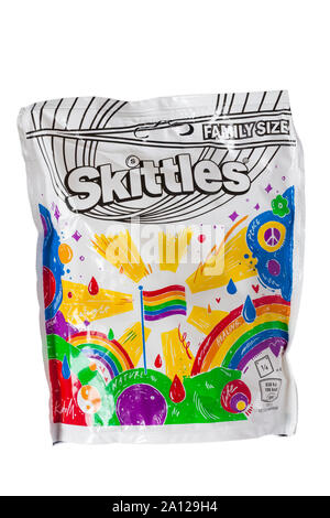 Packet of Skittles family size sweets candies isolated on white ...