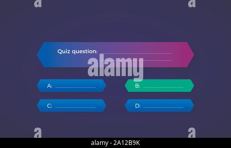 Design of quiz in blue color. Question and four answer option. Correct ...