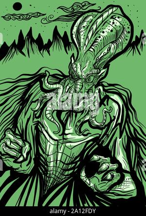 Cthulhu hand drawn illustration Stock Photo - Alamy