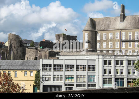Carmarthen castle and County Hall Stock Photo - Alamy