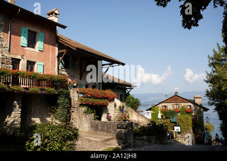 Yvoire medieval town overlooking the Geneva Lake, France Stock Photo ...