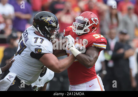 Baltimore Ravens guard Bradley Bozeman (77) looks to make a block ...